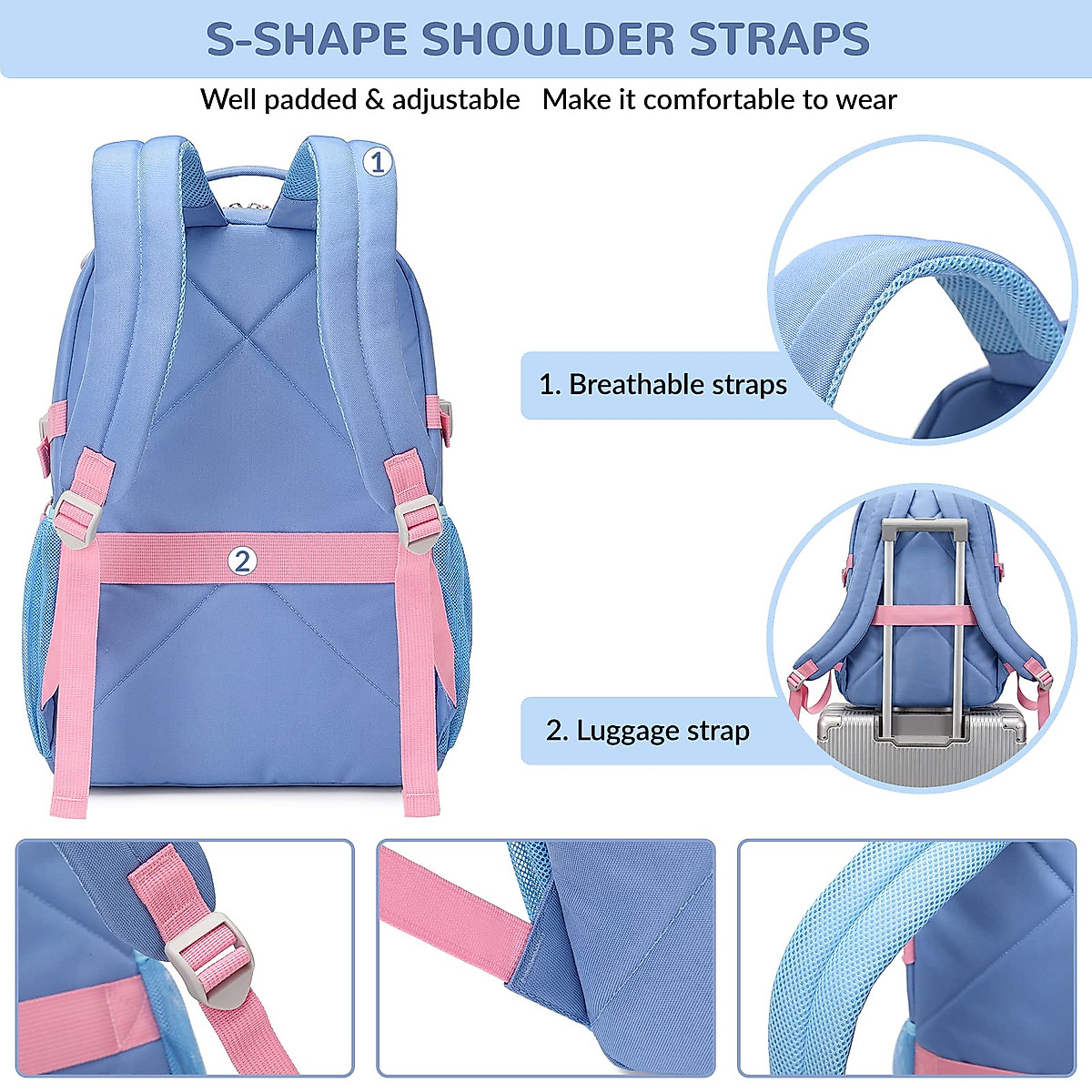 El-fmly Big School Backpack College Bookbag for Teen Students , Multi Pockets Water Resistant Casual Daypack with 15.6 inch Laptop pocket for Travel (Black)