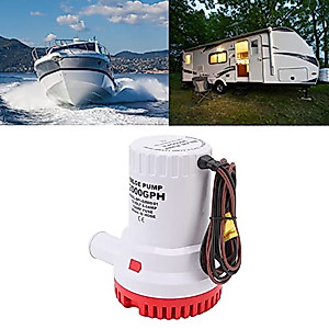 GLOGLOW Bilge Pump, Bilge Pump 2000 GPH Silent Non Burnout Free Operation Easy to Remove for Marine Sewage (12V)