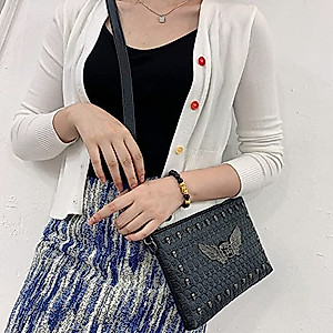 Downupdown Men&Women Clutch Skull Rivet Purse Punk Clutch Handbags Wallet with Shoulder Strap Messenger Bag Party Purse Phone Bag