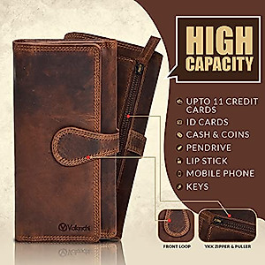 RFID Leather Clutch Wallet for Women-Credit Card Slots Coin Purse with ID Window (COGNAC VINTAGE)