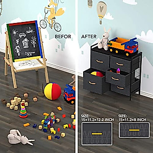 ROMOON Dresser Storage Drawer, 5 Fabric Units Organizer and Storage for Bedroom, Hallway, Entryway, Closets - Dark Gray