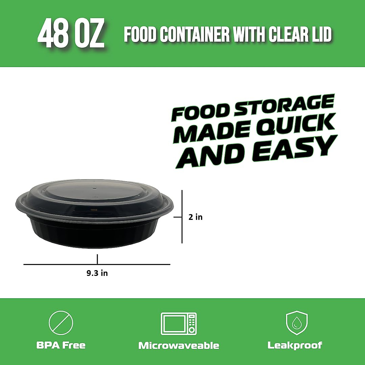 Eco One® 48oz Round BPA-free Container - Leakproof Food Storage Solution with Clear Lid - COMBO, 150 Count - Durable & Eco-Friendly