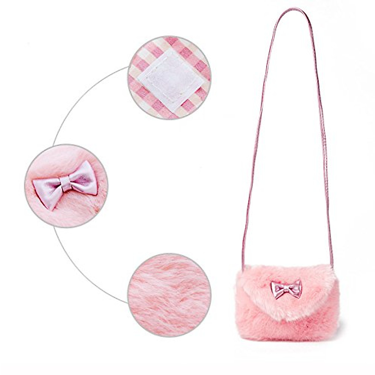 Kids Girls Toddlers Lovely Bowknot Hairy Mini Shoulder Bags Crossbody Bags Cell Phone Case Holder Small Purse Clutch Cross Body Handbags for 1-5 Yrs, Great for Birthday Christmas
