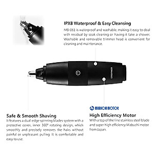 URBANER Battery powered Rotary Ear and Nose Hair Electric Trimmer, Cordless Washable Shaver for Men, Waterproof, Portable, Water Resistant Clipper, MB-061