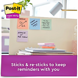 Post-it Super Sticky Recycled Notes, 5 Pastel Colors, Sticks and Resticks, 3 in x 3 in