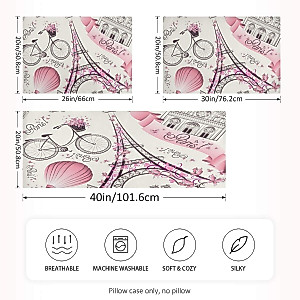 Nander Paris Eiffel Tower Flower Satin Pillowcase for Hair and Skin Cool Soft Silk Pillow Cases No Zipper, 1 PCS Pillow Cover with Envelope Closure - 20x26 inch