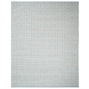 SAFAVIEH Montauk Collection Area Rug - 8' x 10', Light Blue & Ivory, Handmade Greek Key Cotton, Ideal for High Traffic Areas in Living Room, Bedroom (MTK724K)