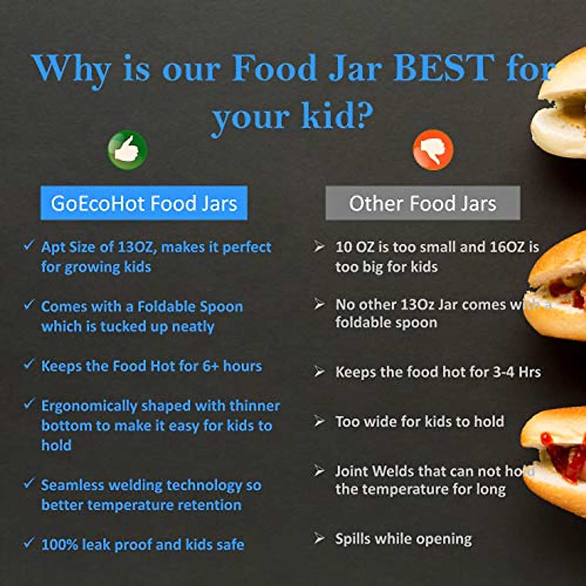 Thermos food jar - Food thermos for hot food - Leakproof vacuum insulated hot food jar for kids and adults with spoon - Soup Thermos - 13.5 Oz 400ml (Blue)