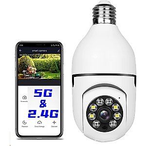 Light Bulb Security Camera 2.4GHz & Wireless WiFi Outdoor, 1080P Light Socket, Indoor 360° Home Security Cameras, Full Color Day and Night, Smart Motion Detection (1PC, Support 5G)