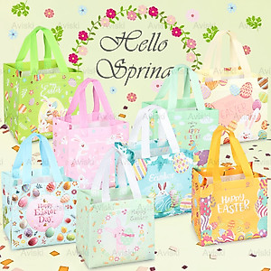 8PCS Happy Easter Egg Hunt Bags Easter Bunny Carrot Chick Egg Gift Bags with Handles, Easter Treat Bags, Multifunctional Non-Woven Easter Bags for Gifts Wrapping, Egg Hunt Game, Easter Party Supplies , 8.3×7.9×5.9inch