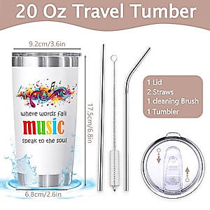 EchoMaven Music Gifts for Teachers & Lovers - 20oz Travel Tumbler, White - Where Words Fail, Music Speaks to the Soul - Perfect for Christmas & Birthdays