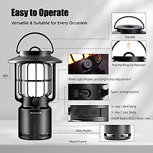 Outdoor Bluetooth Speakers, LED Flame Light Speaker for Men Women Fathers,Wireless Portable Speaker with Wall Mount/Hook,IP65 Waterproof Speaker for Patio/Yard/Party/Camping Black