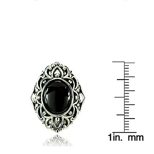Ice Gems Sterling Silver Simulated Onyx Oxidized Bali Inspired Vintage Oval Ring, Size 7