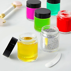 Juvale 24 Pack Small Glass Containers with Lids 1 oz, Empty Jars with 6 Spatulas for Creams, Cosmetics, DIY Ointments, Mixing (30ml)