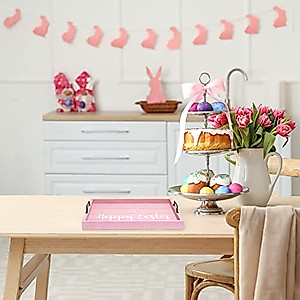Elegant Designs HG2000-LPE Decorative Wood Serving Tray w/ Handles, 15.50'' x 12'', Hoppy Easter, Light Pink