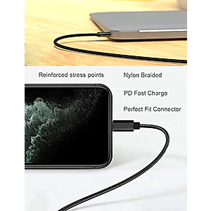 USB-C to Phone 11 Charger Cable [2 Pack 2 Feet] Power Delivery Fast Charging Nylon Braided Charger Compatible for Phone 12/11 Pro Max XR Xs Max X 8 Plus 8 (2 Pack Black, 2 Feet)