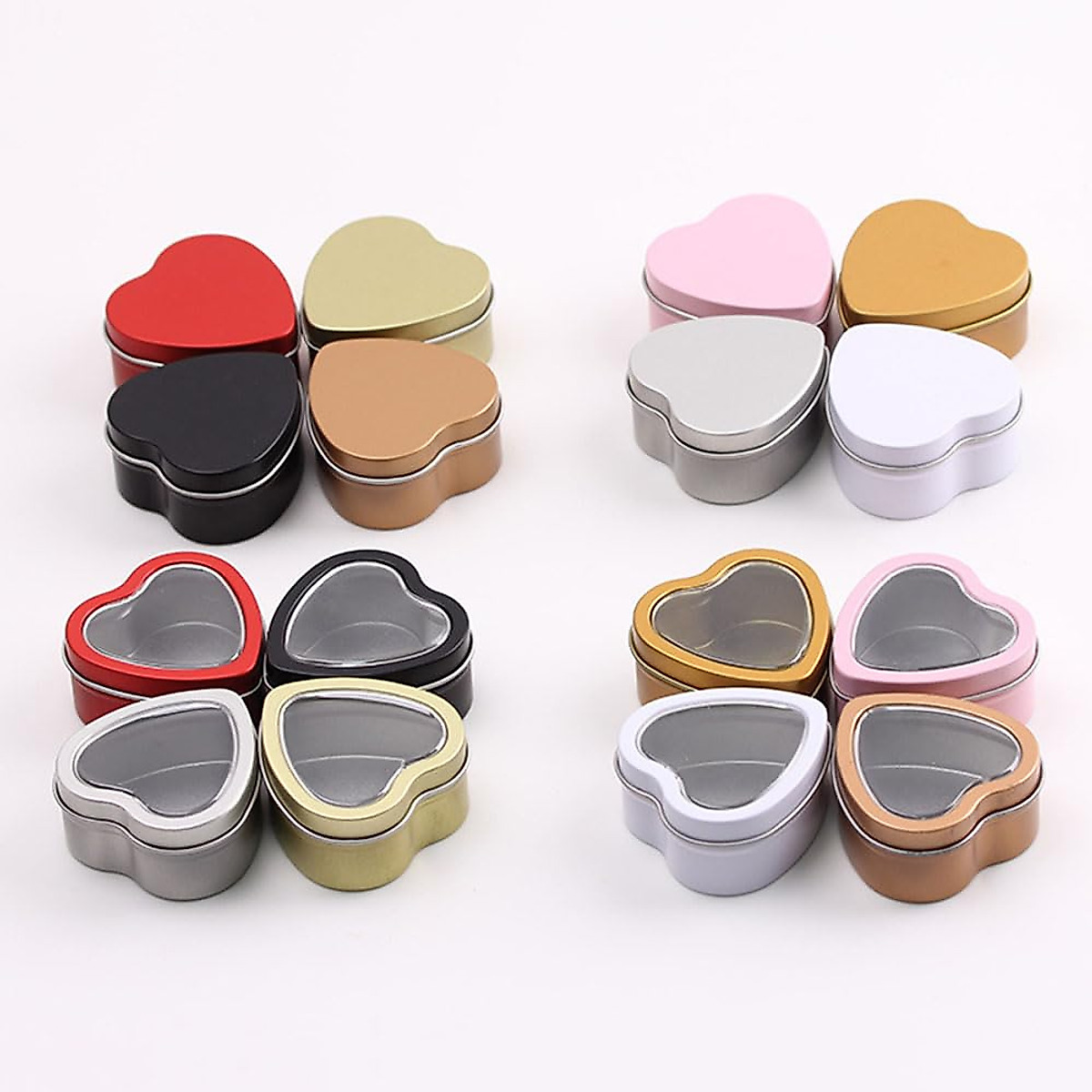 Alunsito 12 Pack 2 Ounce Metal Tins Cans, Heart Shaped Empty Containers with Clear Window Lids for Candles, Arts & Crafts, Storage in Kitchen & Office Use, Gold