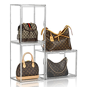 Purse Storage Organizer for Closet 3 Packs Clear Handbag Storage Organizer Acrylic Display Case for Handbag/Purse Stackable Bag Organizer with Magnetic Door for Wallet, Hats(XX-Large 3 Pack)