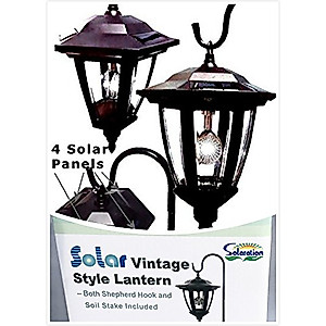 Black Vintage Shepard Hook Solar Lantern Outdoor Light
