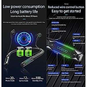 Running Headphones Wireless Earbuds Bluetooth for Sports,RGB Sport Bluetooth Earbuds,E-Sports Headset Neckband Magnetic Earbuds with Noise Cancelling Micphones 20H Playtime Neckband Wireless Headphone