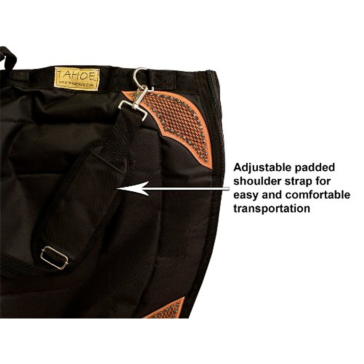 Tahoe Premium Durango Western Saddle Carry and Storage Bag with Three Layer Waterproof Padded Construction and Hand Tooled Basket Weave Leather Accents