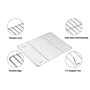 TeamFar Baking Sheet with Rack Set of 8, Cookie Sheet Baking Pans Stainless Steel Bakeware with Cooling Rack Set, Non Toxic & Healthy, Mirror Finish & Rust Free, Easy Clean & Dishwasher Safe