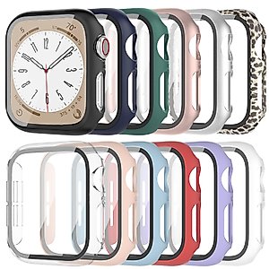 HASDON [12 Pack] Case Compatible with Apple Watch Series 9 8 7 45mm with Tempered Glass Screen Protector, Full Coverage Bumper Hard PC Protective Cover for iWatch Series 9 8 7 45mm Accessories