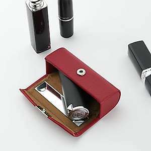 Beautyflier Women’s PU Leather Lipstick Case Holder with Mirror Rectangle Makeup Travel Cases for Purse Lipstick Holder (Red Lychee Pattern)