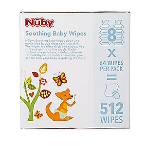 Nuby's Soothing Ultra Premium Baby Wipes Naturally Inspired with Chamomile, Aloe, and Citroganix, Fragrance Free, Extra Thick, 512 Count