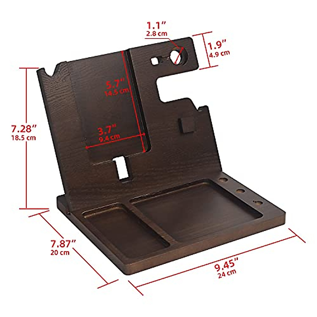 SOOMME Wood Phone Docking Station Ash Wallet Stand Watch Organizer Key Holder to Boyfriend Husband Wife Dad Birthday Nightstand Purse Father Graduation Male Travel Idea Gadgets