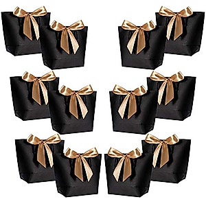 WantGor Gift Bags with Handles 10x7.5x3inch Paper Party Favor Bag Bulk with Bow Ribbon for Birthday Wedding/Bridesmaid Celebration Present Classrooms Holiday(Matte Black, Medium- 12 Pack)