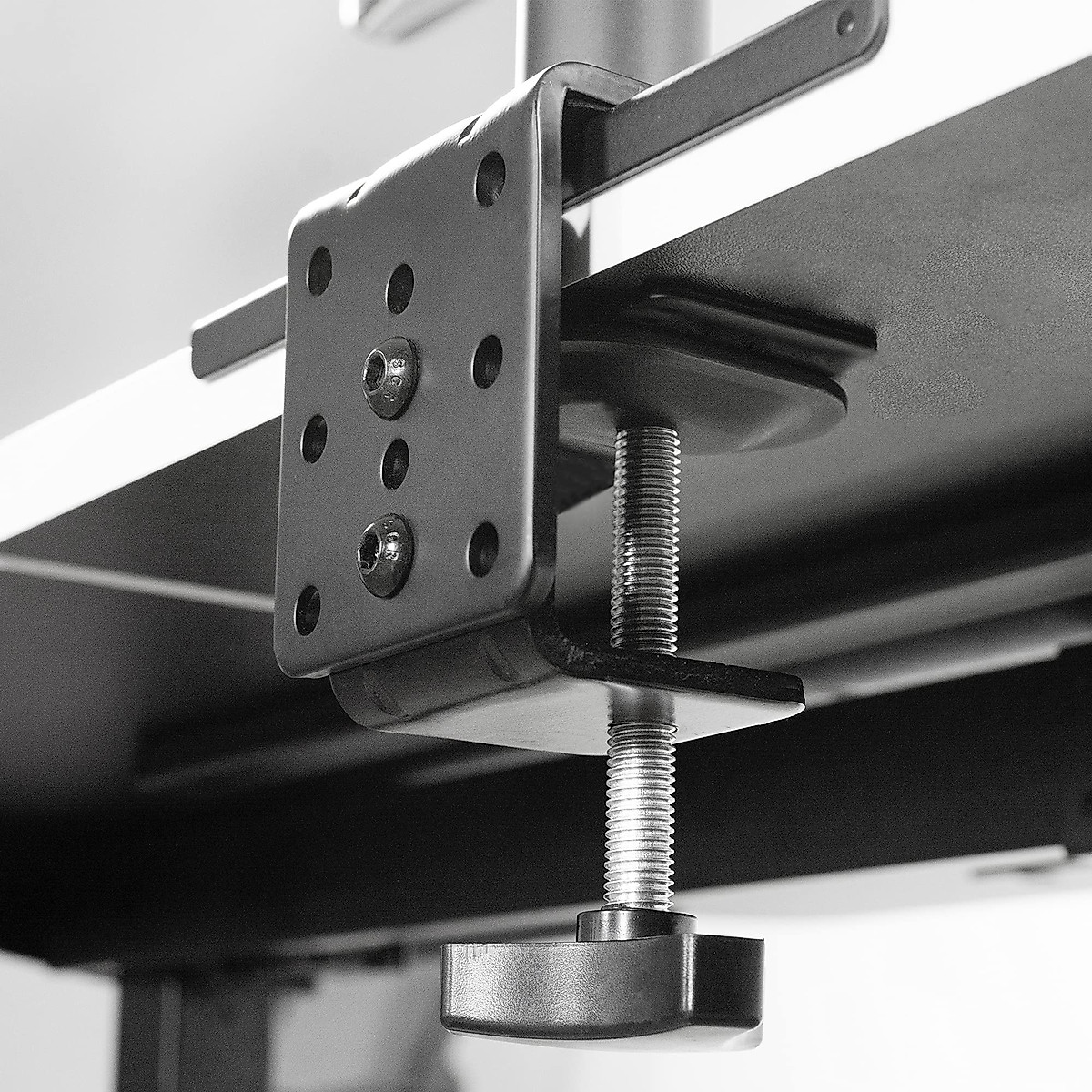 VIVO Steel Reinforcement Bracket Mount Plate for Thin, Glass, and Other Fragile Table Tops, Clamp Compatible with Most Monitor Stand C-Clamp Installations, Black, STAND-AC01R