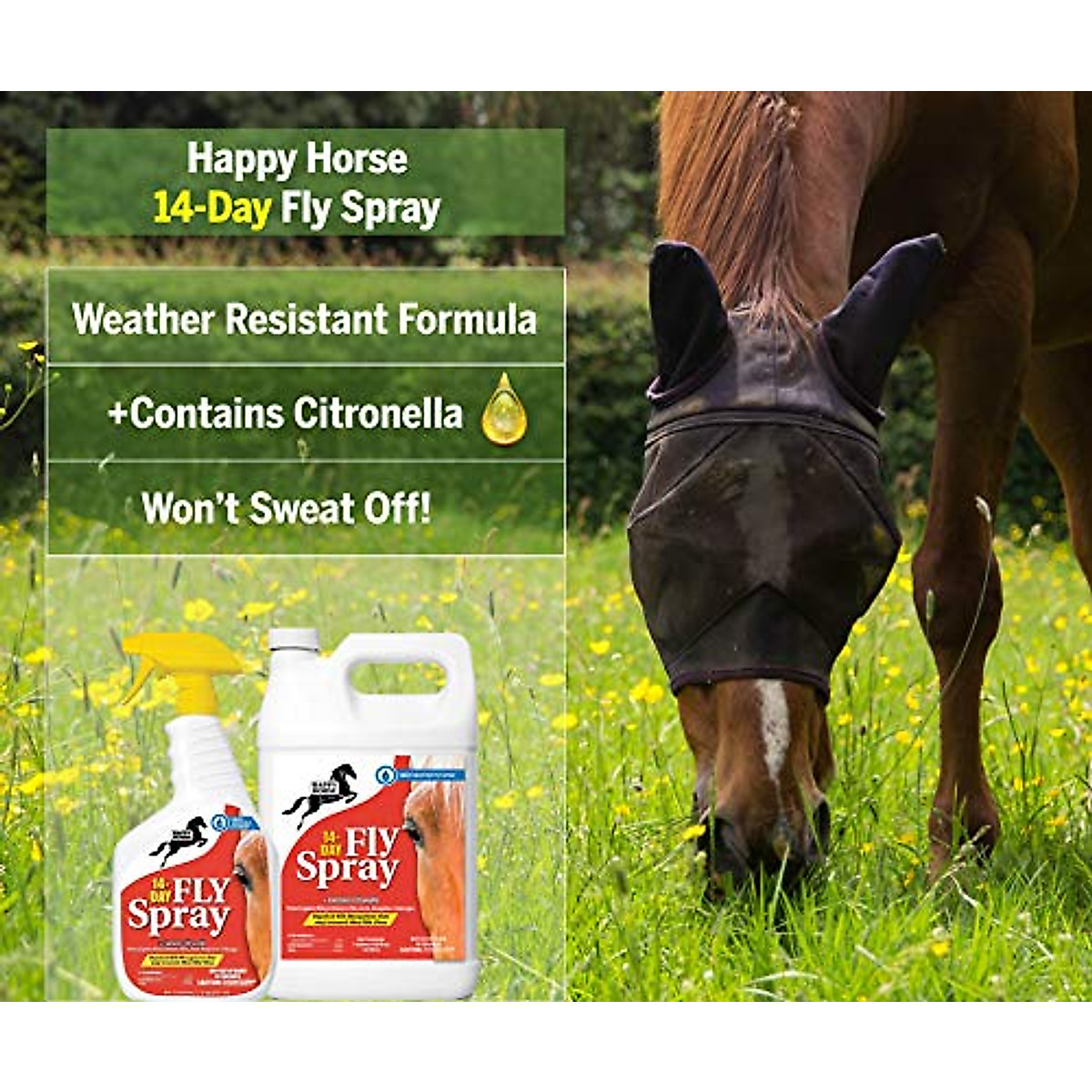 Happy Horse Fly Spray, 14-Day Sweat and Weather Resistant Long Lasting Fly Spray, 32oz