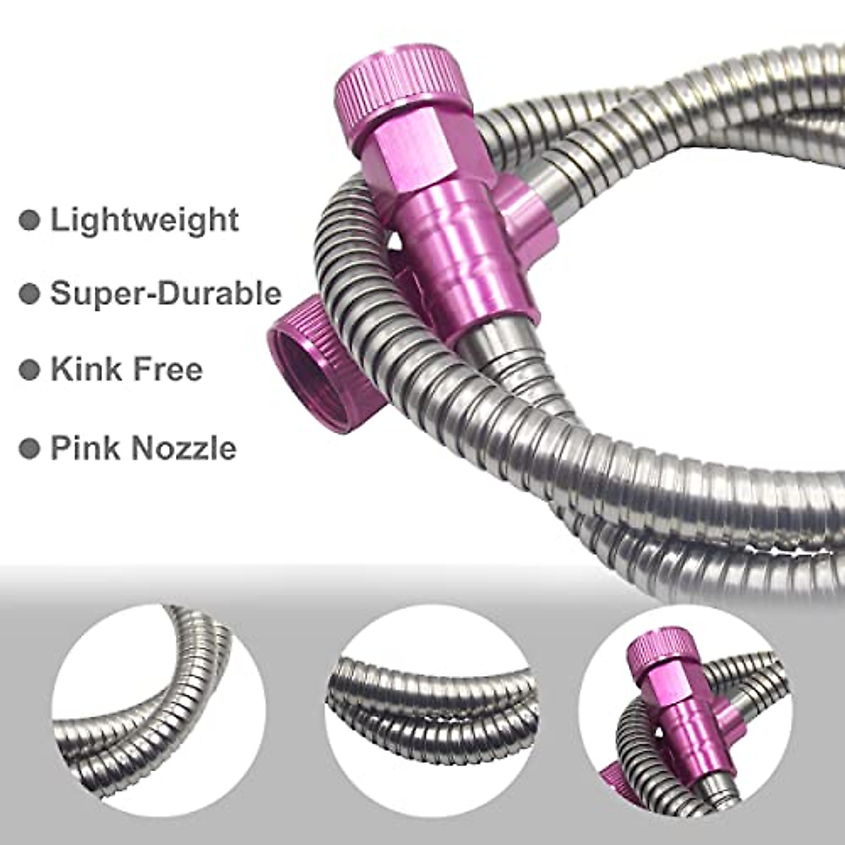 YANWOO 304 Stainless Steel 15 Feet Female to Female Garden Hose with Pink Male to Male Connector for Garden Hose Reel Cart (15ft)