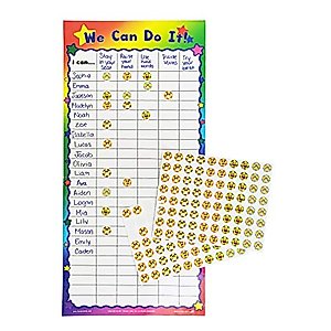 Kenson Kids We Can Do It! Customizable Dry Erase Incentive Chart (14 1/2"x 30") with Cling Reward Smiley Face Stars - Home, School, Preschool Classroom by Makers of The I Can Do It! Reward Chart