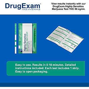 5 Pack - DrugExam Made in USA Highly Sensitive Marijuana THC Testing Drug Test Strip Kit - Drug Test with 50 ng/mL Cutoff Level for Detecting Any Form of THC in Urine up to 35 Days. Urine Test Strips