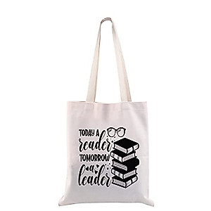 CMNIM Book Canvas Tote Bag for Readers Inspiration Gifts Today A Reader Tomorrow A Leader (Book Canvas Tote Bag)