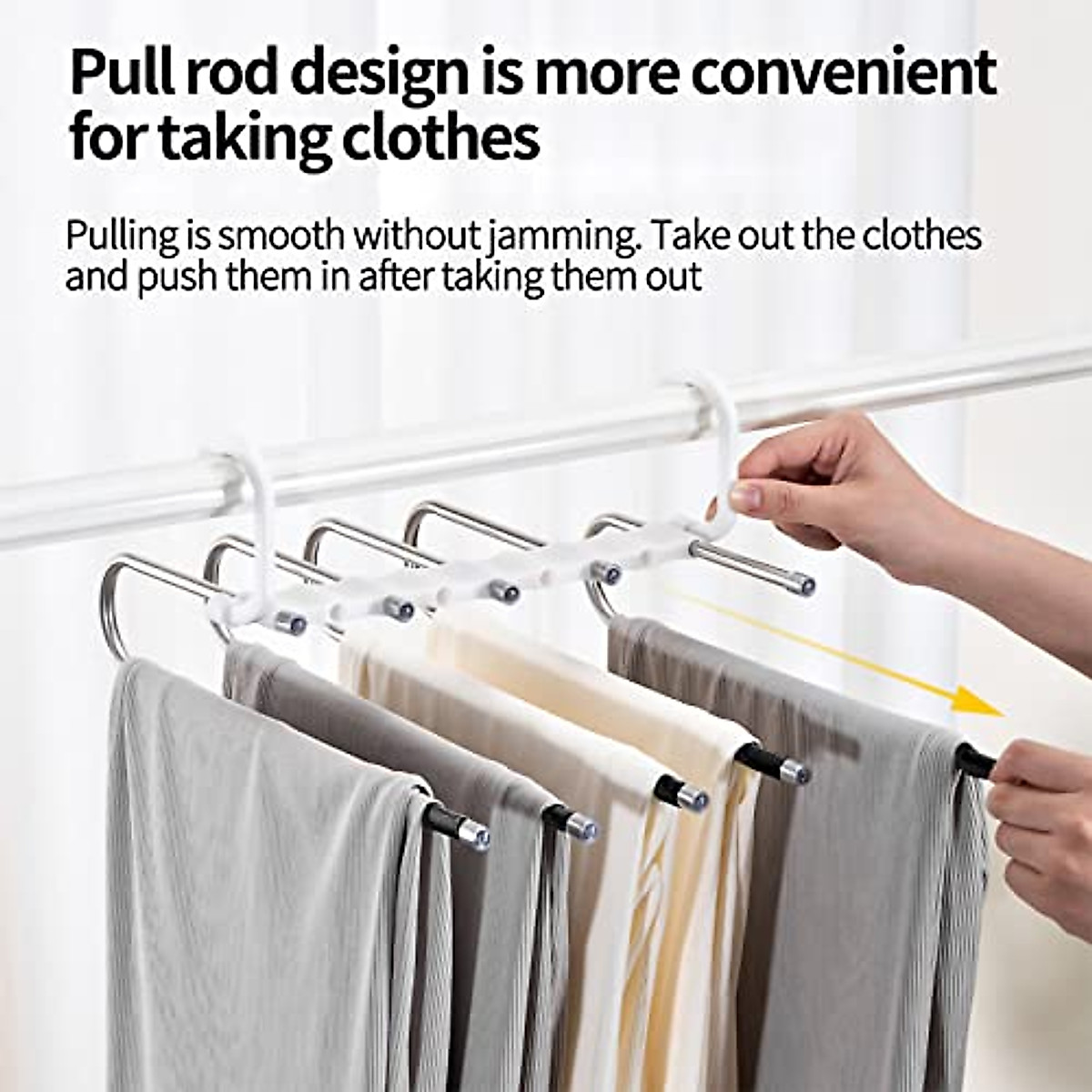Pants Hangers Space Saving-2 Pack Stainless Steel Multifunctional Uses Rack Organizer-5 Tier No Slip Collapsible Pant Rack for Pants,Jeans,Scarf,Trouser,Towel,Clothes