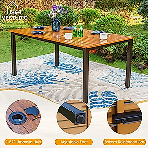 MFSTUDIO 7 PCS Patio Furniture Set with 1 Hand Painting Wood-Like Table and 6 Heavy Duty Metal Chair for Backyard