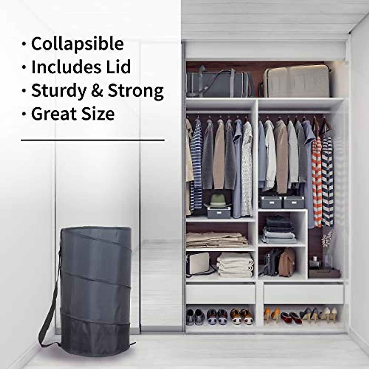 American Dream Home Goods Laundry Basket 18"x30" - Pop Up Hamper - Collapsible, Foldable Laundry Bag in Black