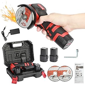 Cordless Angle Grinder 18V 550W, Battery Mini Angle Grinder, Power Angle Grinder Tool, Brushless Angle Grinder Electric Handheld Cutter Machine for Grinding Cutting Polishing with Suitcase (Red)