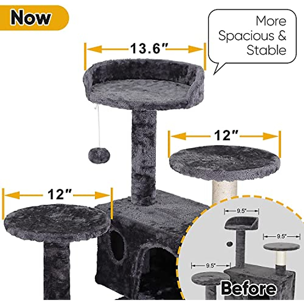 54in Cat Tree Tower for Indoor Cats Multi-Level Cat Condo Cat Bed Furniture with Scratching Post Kittens Activity Center