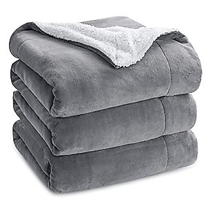 Bedsure Sherpa Fleece Queen Size Blankets for Bed - Thick and Warm Blankets for Winter, Soft and Fuzzy Blanket Queen Size, Grey, 90x90 Inches