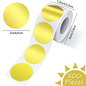Outus 500 Pieces Certificate Wafer Embossing Seal Stickers Gold Starburst Labels Stickers with Serrated Edge for Envelopes Business, 2 Inch Round Gold