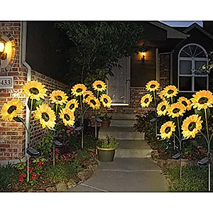 [Upgraded 3 Sunflowers] Solar Powered Decorative Sunflower Garden Stake Lights, Waterproof Outdoor Solar Sunflower Lights for Outdoor Garden Flower Bed Patio Backyard Pathway Cemetery Grave Decoration