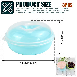 DOERDO 3Pcs Round Bagel Storage Container, Donut Keeper Holder, Round Microwave Safe Containers for Home Kitchen, 3Colors, 5.4x5.4x2.7Inch