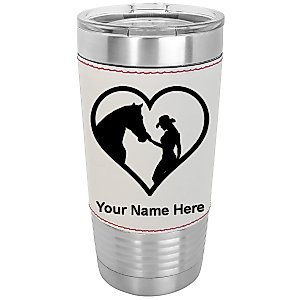 LaserGram 20oz Vacuum Insulated Tumbler Mug, Horse Cowgirl Heart, Personalized Engraving Included (Faux Leather, Baseball Style)
