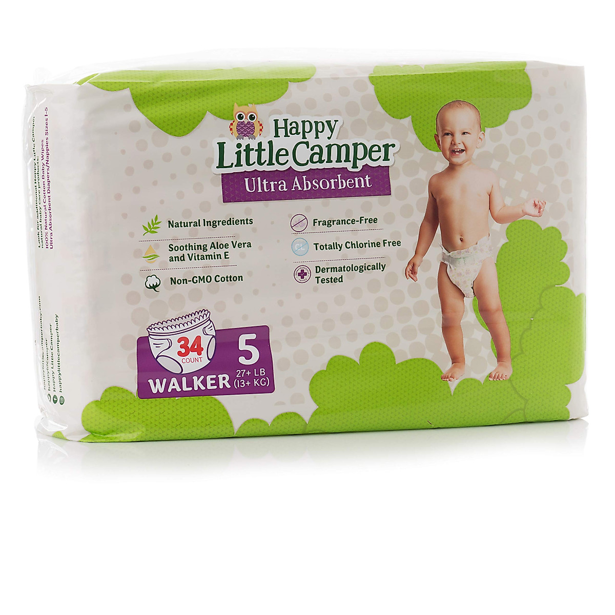 Happy Little Camper Ultra-Absorbent Natural Baby Diapers Size 5 - Hypoallergenic, Unscented & Chlorine-Free Disposable Diapers (150 Count) Come with Natural Baby Wipes (288 Count) for Sensitive Skin