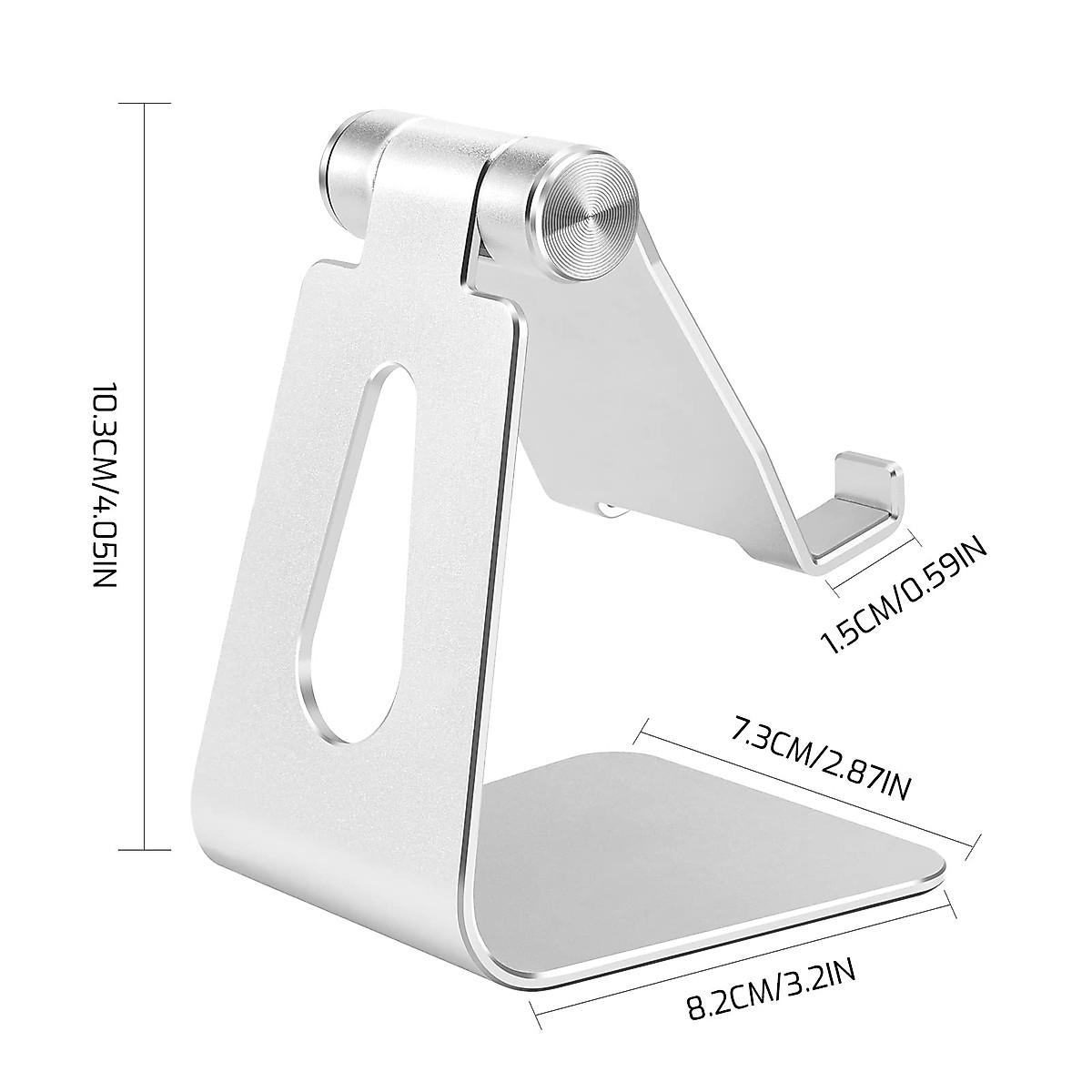 Tofun Silver Foldable Aluminum Alloy Cell Phone Holder,Tabletop Metal Phone Stand with Adjustable Angle by Swivel Axis,Smartphone Cradle