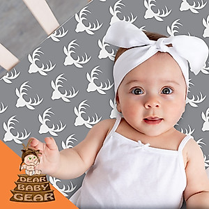 Dear Baby Gear Deluxe Crib Sheet Cotton Polyester Baby Crib Sheets, Soft Machine-Washable Crib Mattress Sheet - White Antler on Gray Print, 52"x28"x10"